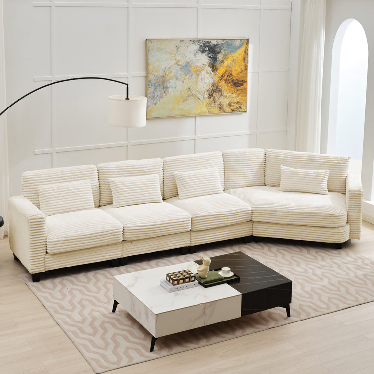 Ebern Designs Redenius 154" Curved Corduroy Sectional Sofa Seater for 5 | Wayfair
